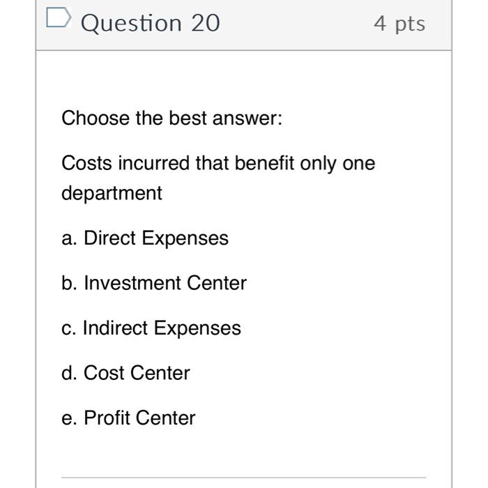 Solved Question 10 5 pts Choose the best answer: A quantity | Chegg.com