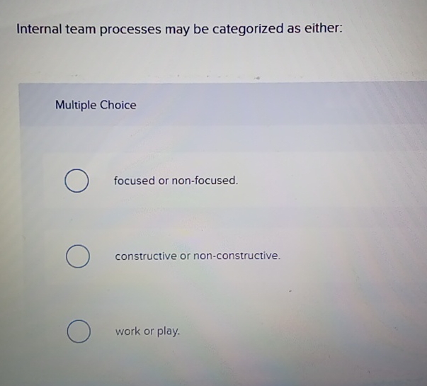 Solved Internal team processes may be categorized as | Chegg.com