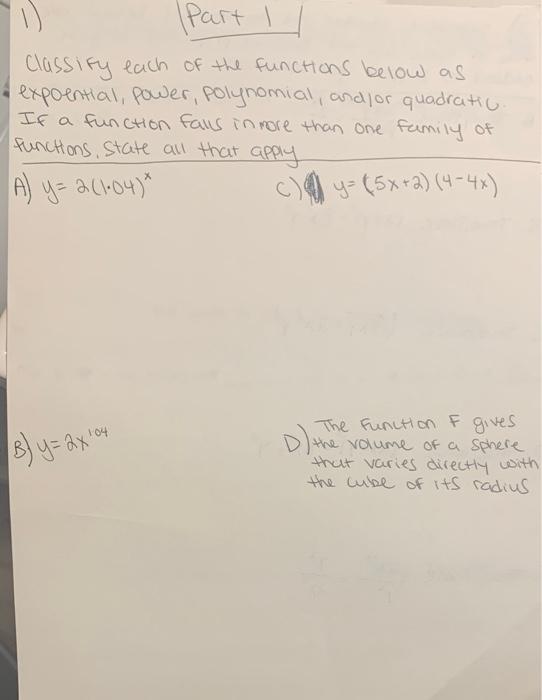 Solved Part 1 classify each of the functions below as | Chegg.com