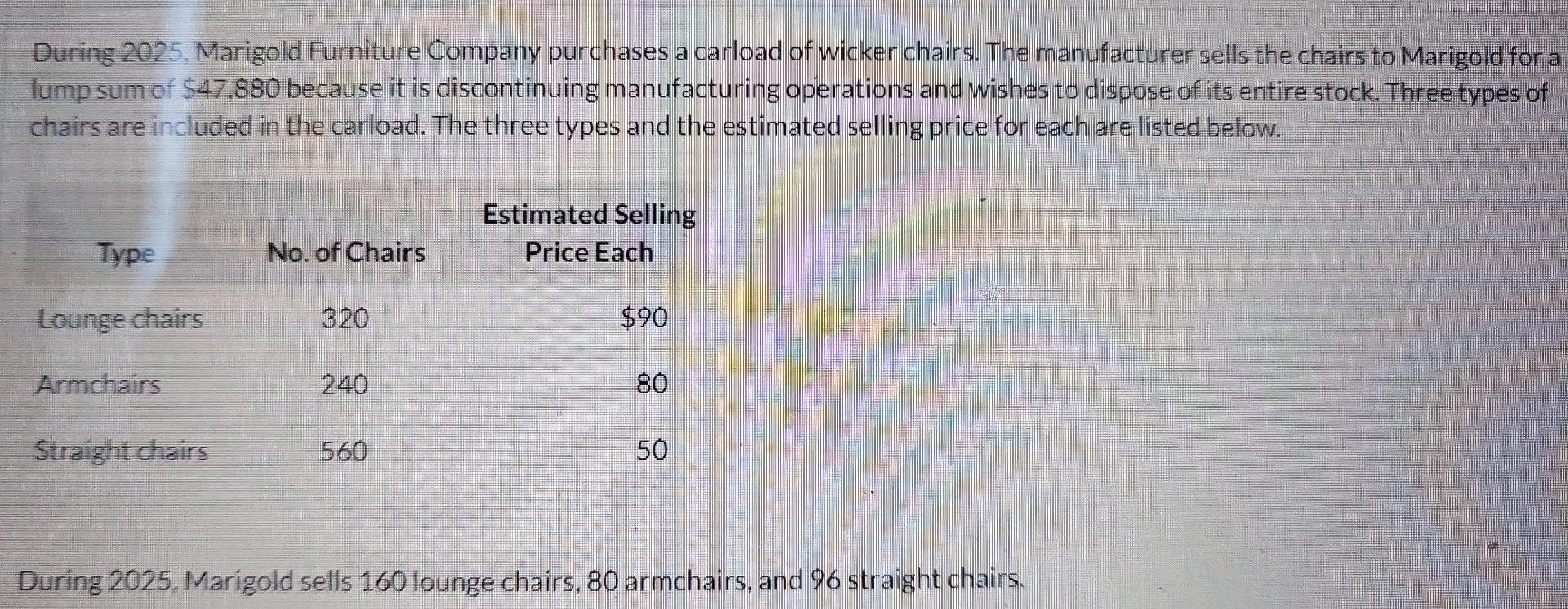 Solved During 2025, Marigold Furniture Company purchases a | Chegg.com