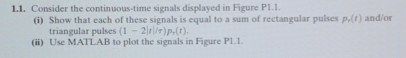 Solved 1.1. Consider the continuous-time signals displayed | Chegg.com