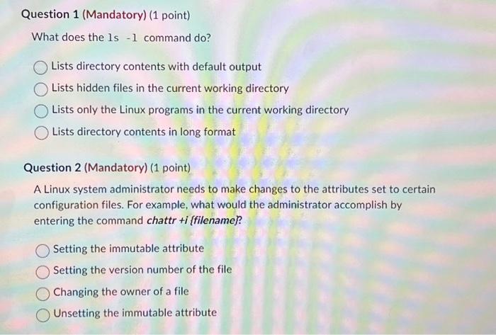 Solved Question 1 (Mandatory) (1 point) What does the is -1 | Chegg.com