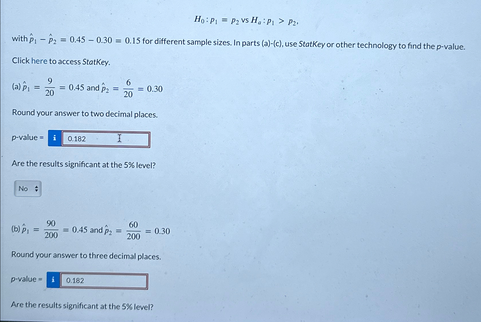 Solved H0:p1=p2 vs Ha:p1>p2with | Chegg.com