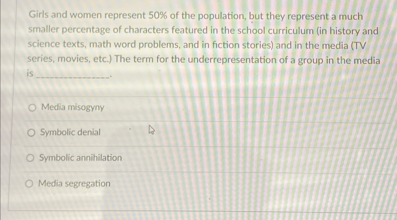 Solved Girls and women represent 50% ﻿of the population, but | Chegg.com