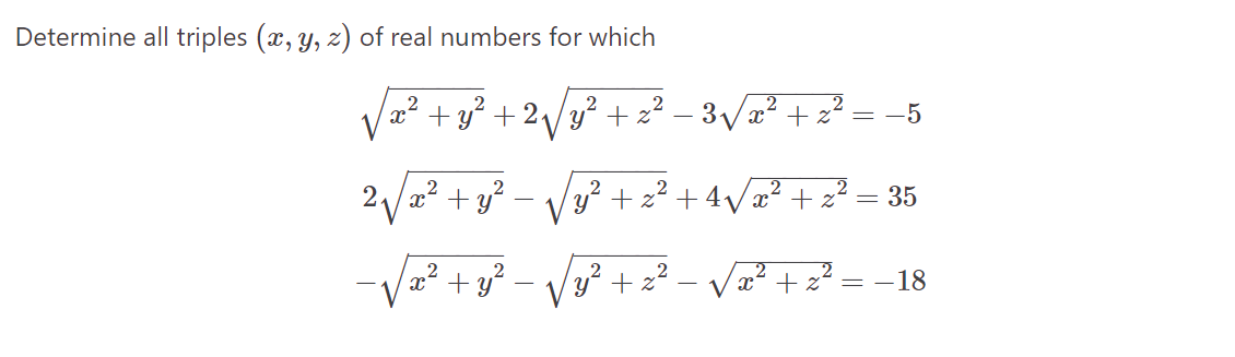 Solved Determine all triples (x,y,z) ﻿of real numbers for | Chegg.com