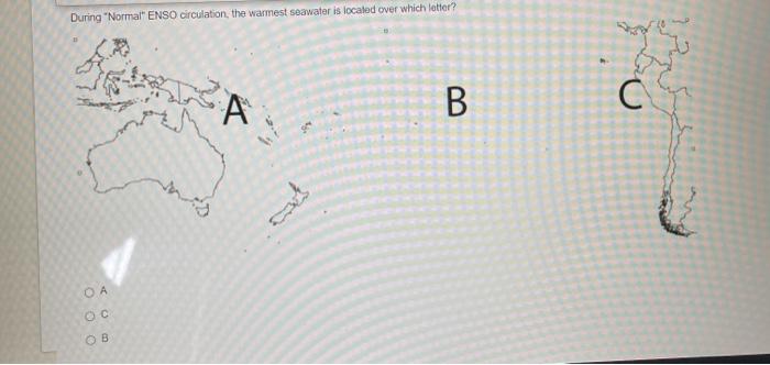 Solved During "Normal" ENSO circulation, the warmest | Chegg.com