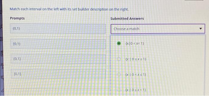 Solved Match each interval on the left with its set builder | Chegg.com