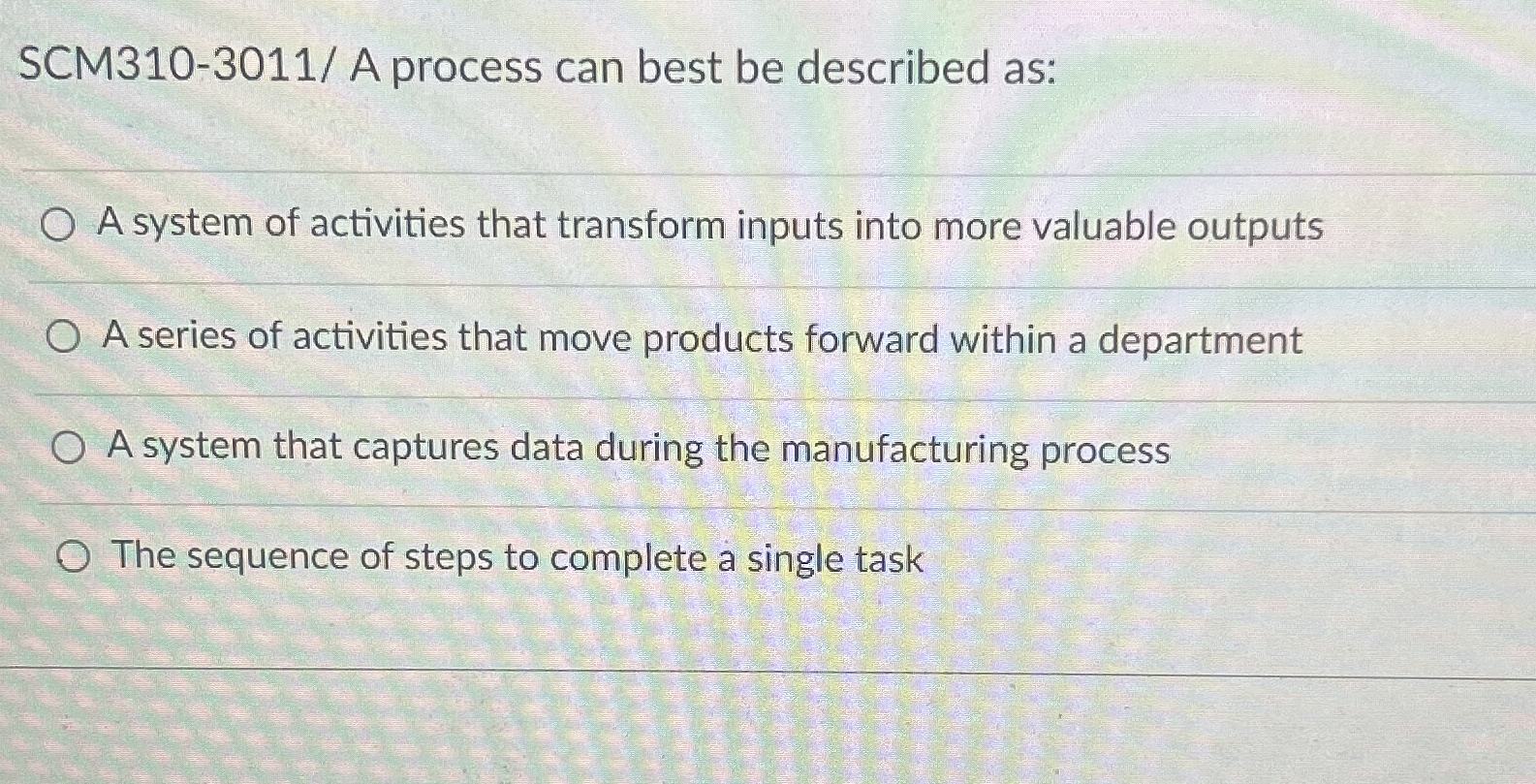 Solved SCM310-3011/ ﻿A process can best be described as:A | Chegg.com