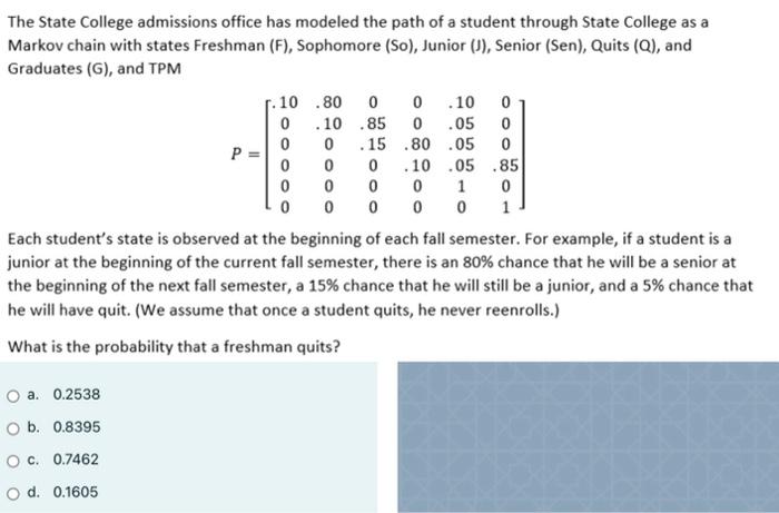 Solved The State College admissions office has modeled the | Chegg.com