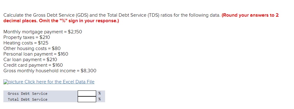 Solved Calculate the Gross Debt Service (GDS) ﻿and the Total | Chegg.com