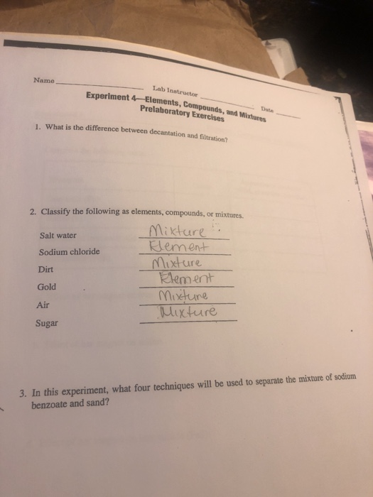 Solved Name Lab Instructor Experiment 4-Elements, Compounds, | Chegg.com