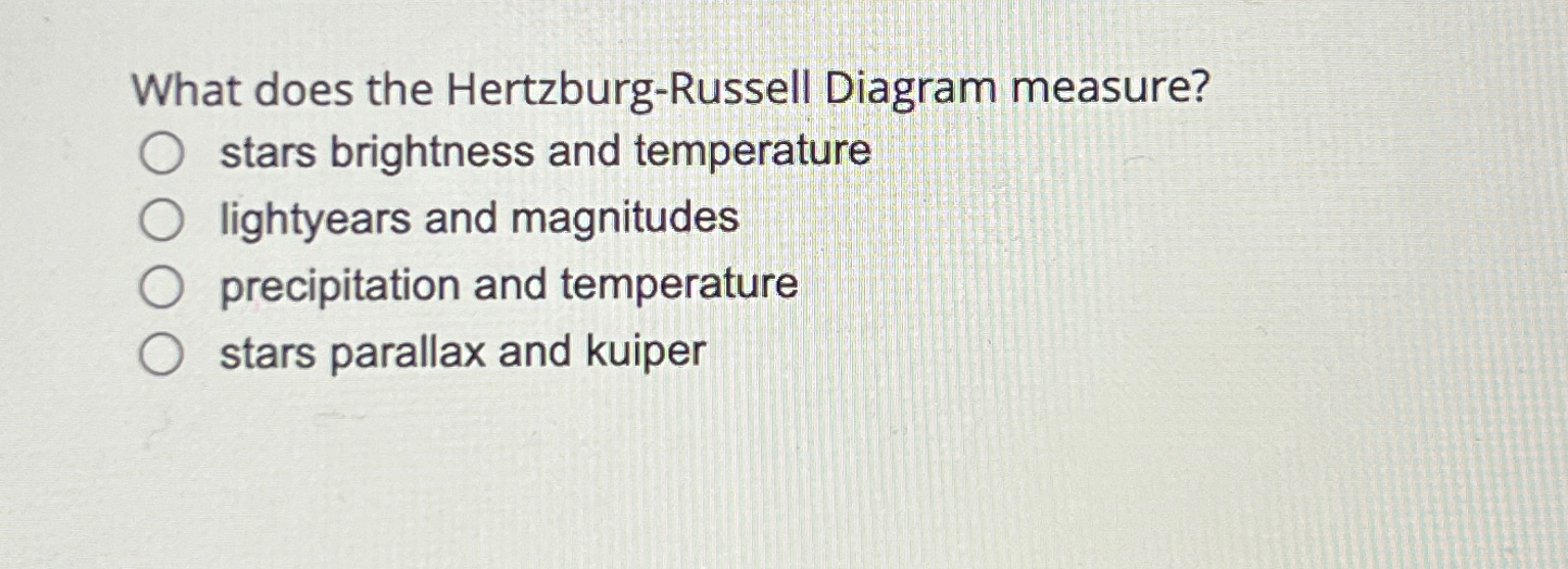 Solved What does the Hertzburg-Russell Diagram measure?stars | Chegg.com