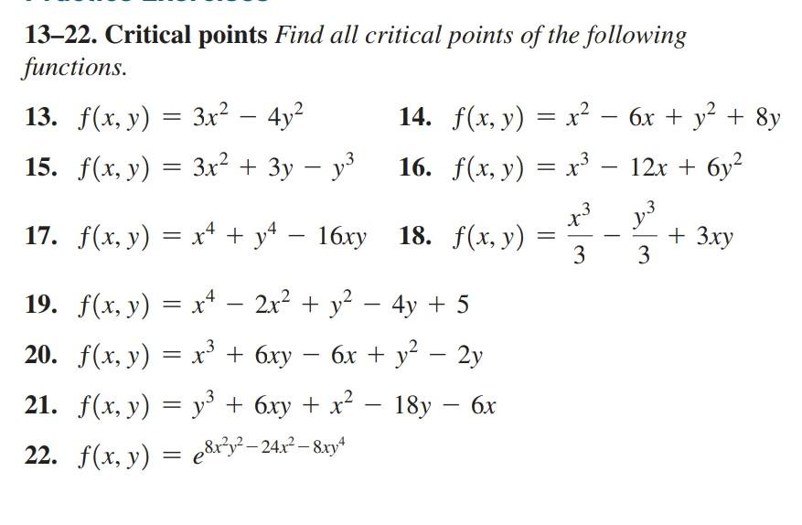 Solved 13-22. Critical points Find all critical points of | Chegg.com