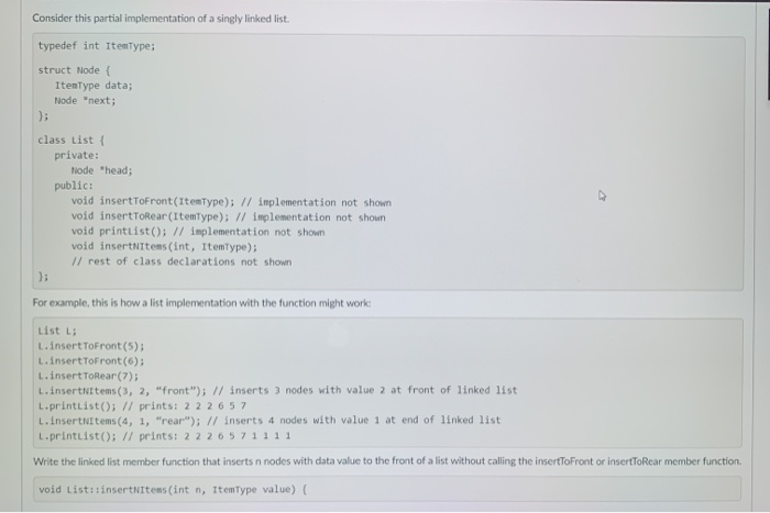 Solved Consider this partial implementation of a singly | Chegg.com Solved Consider this partial implementation of a singly | Chegg.com