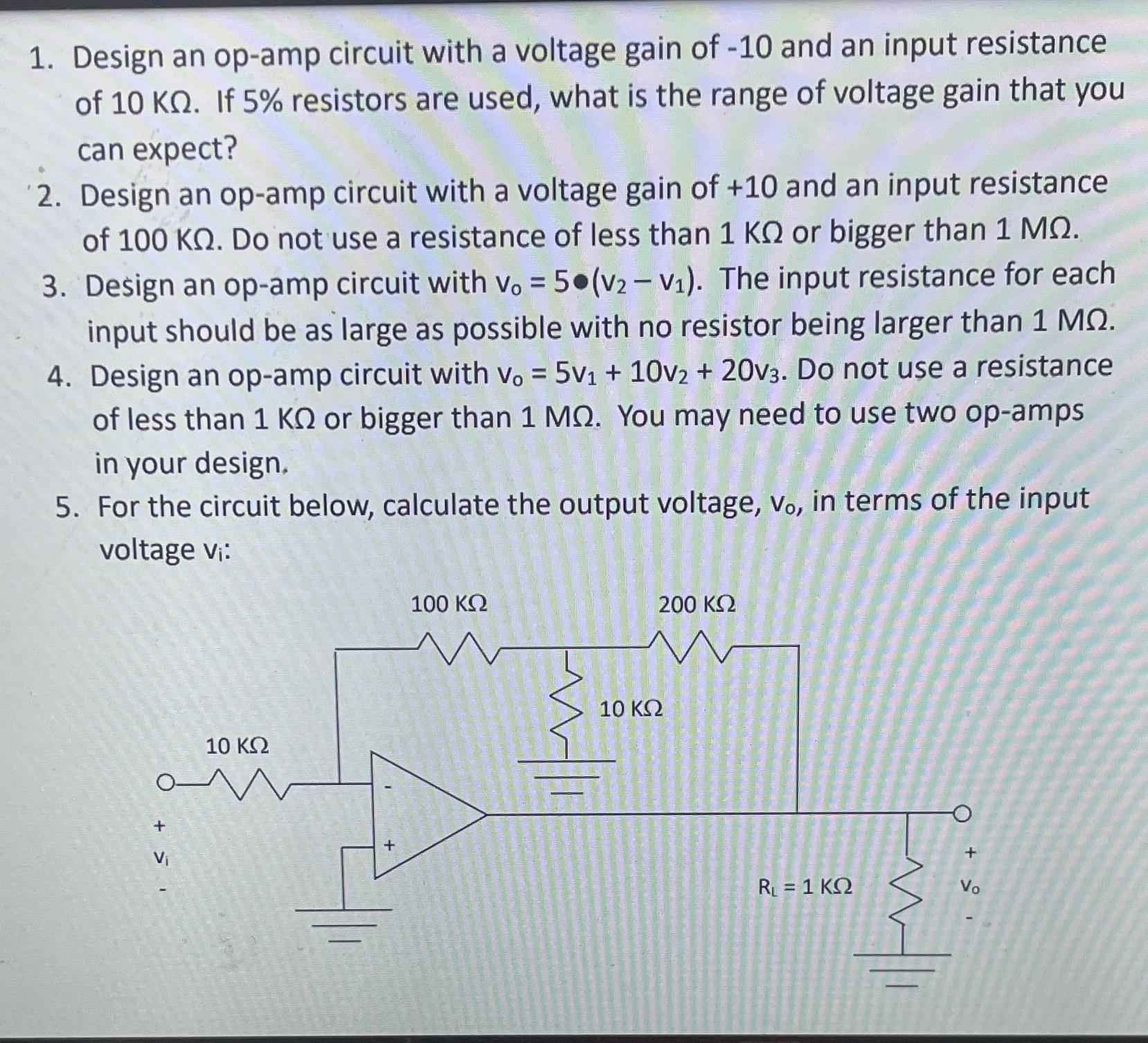 Solved Design an op-amp circuit with a voltage gain of -10 | Chegg.com
