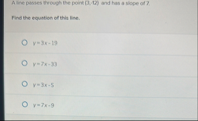 Solved A line passes through the point (3,-12) ﻿and has a | Chegg.com