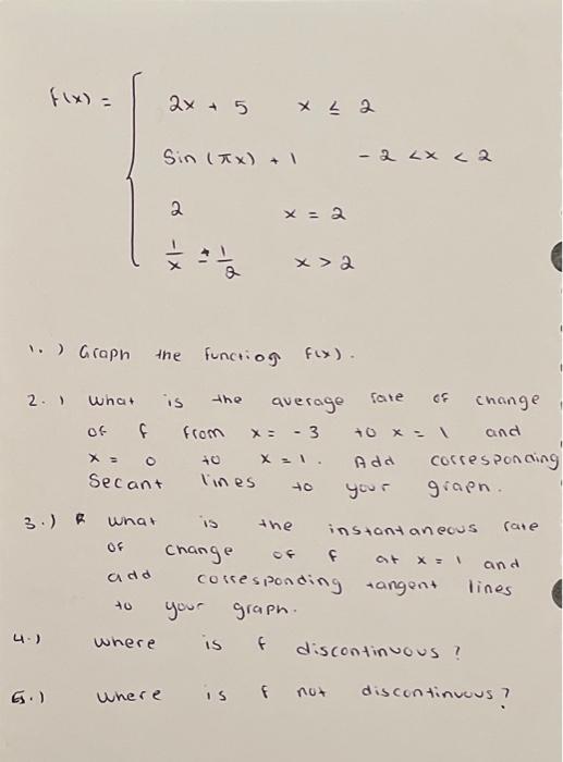 f(x)=⎩⎨⎧2x+5sin(πx)+1−2 | Chegg.com