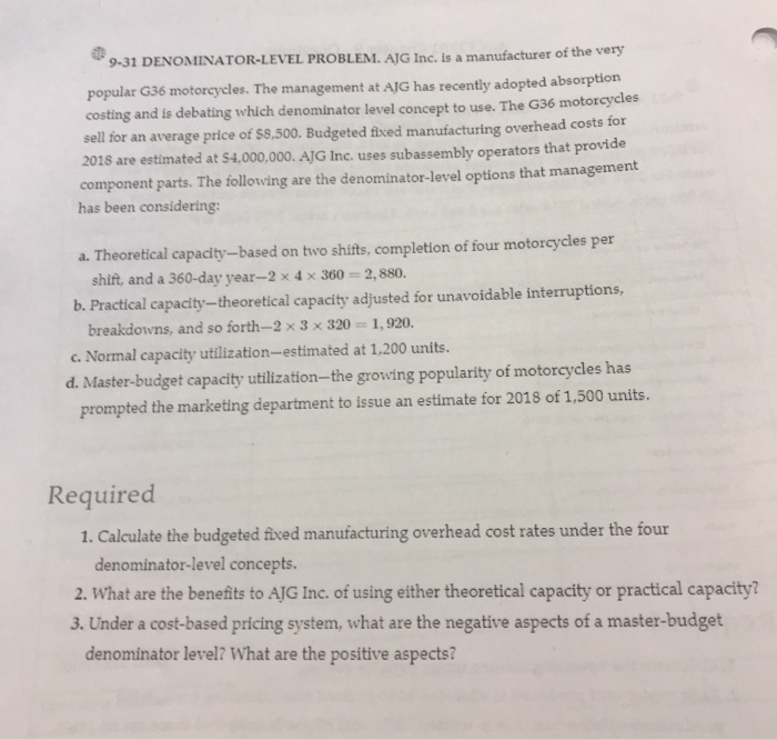 Solved 9-31 DENOMINATOR-LEVEL PROBLEM. AJG Inc. is a | Chegg.com
