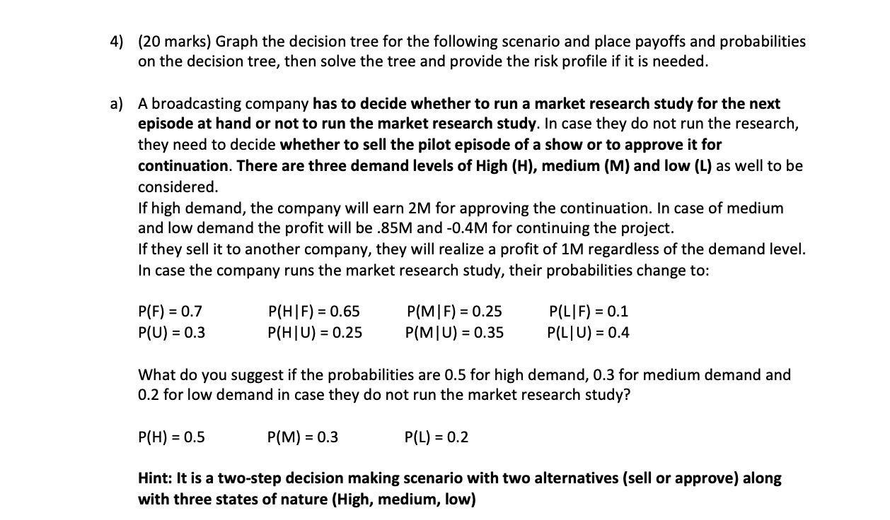Solved (20 ﻿marks) ﻿Graph the decision tree for the | Chegg.com