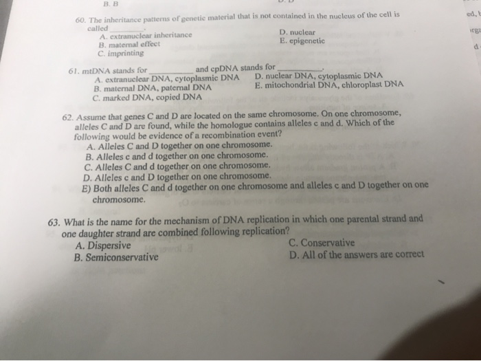Solved В. В 60. The inheritance patterns of genetic material | Chegg.com