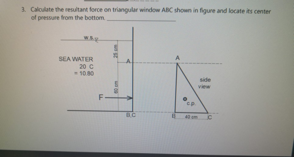 Solved 3. Calculate the resultant force on triangular window | Chegg.com