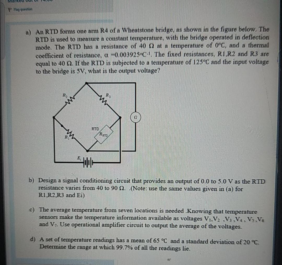 Solved Marken P Flag question a) An RTD forms one arm R4 of | Chegg.com