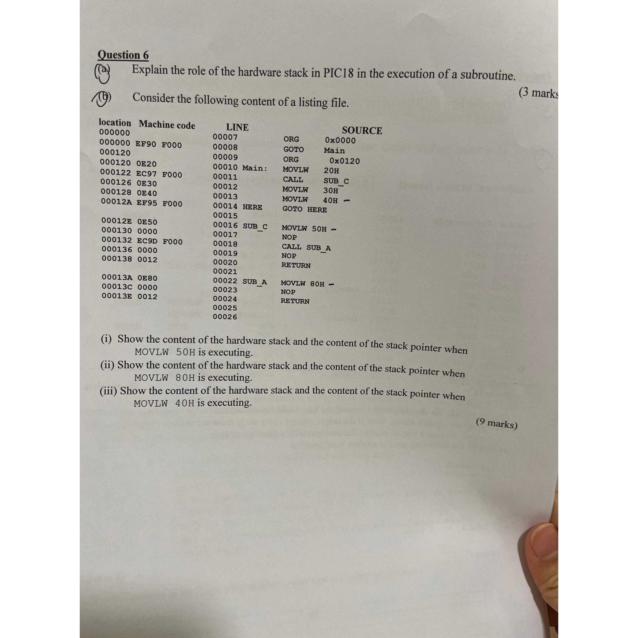 Solved Question 6(a) ﻿Explain the role of the hardware stack | Chegg.com
