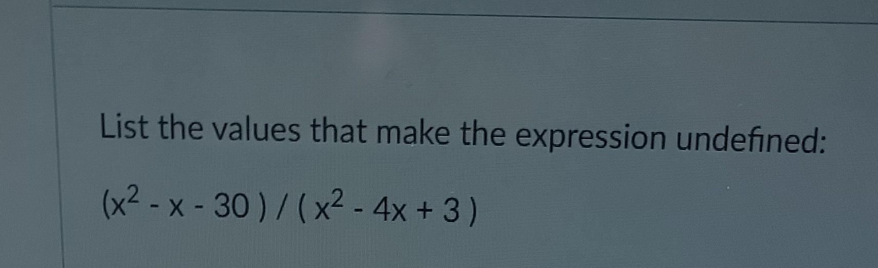 Solved List the values that make the expression undefined: | Chegg.com