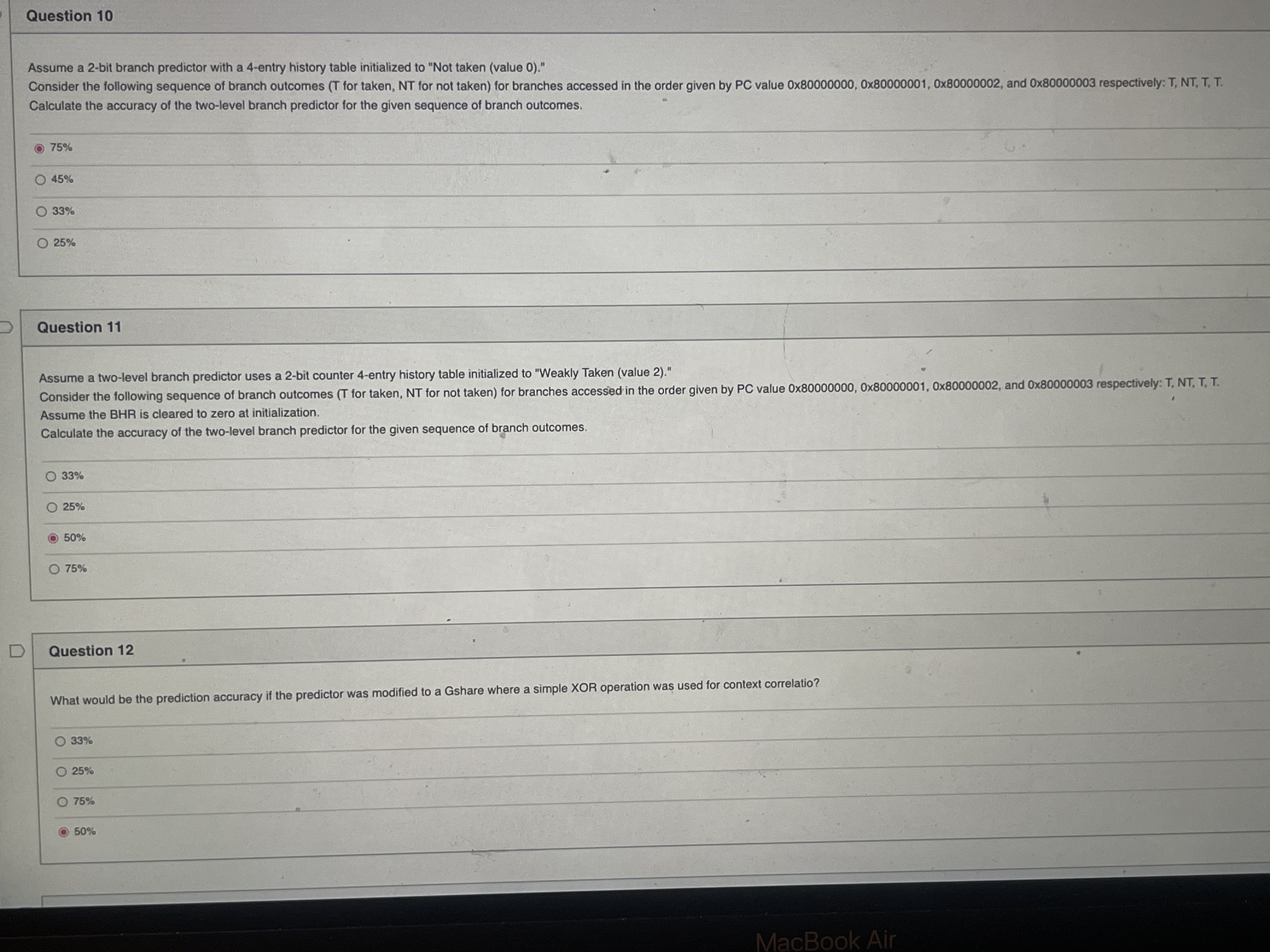 Solved Question 10assume A 2 Bit Branch Predictor With A