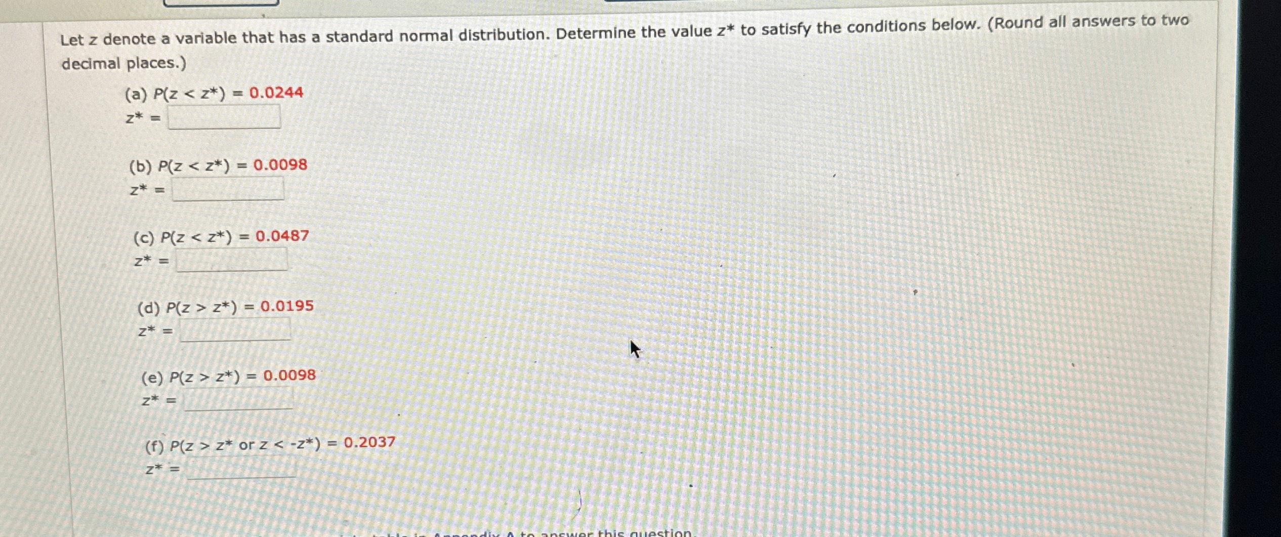 Solved Let z ﻿denote a variable that has a standard normal | Chegg.com