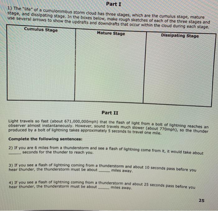 Solved Part I 1) The "life" of a cumulonimbus storm cloud | Chegg.com