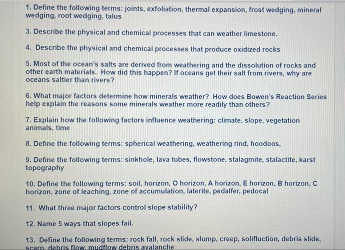 1. Define the following terms: joints, exfoliation, | Chegg.com