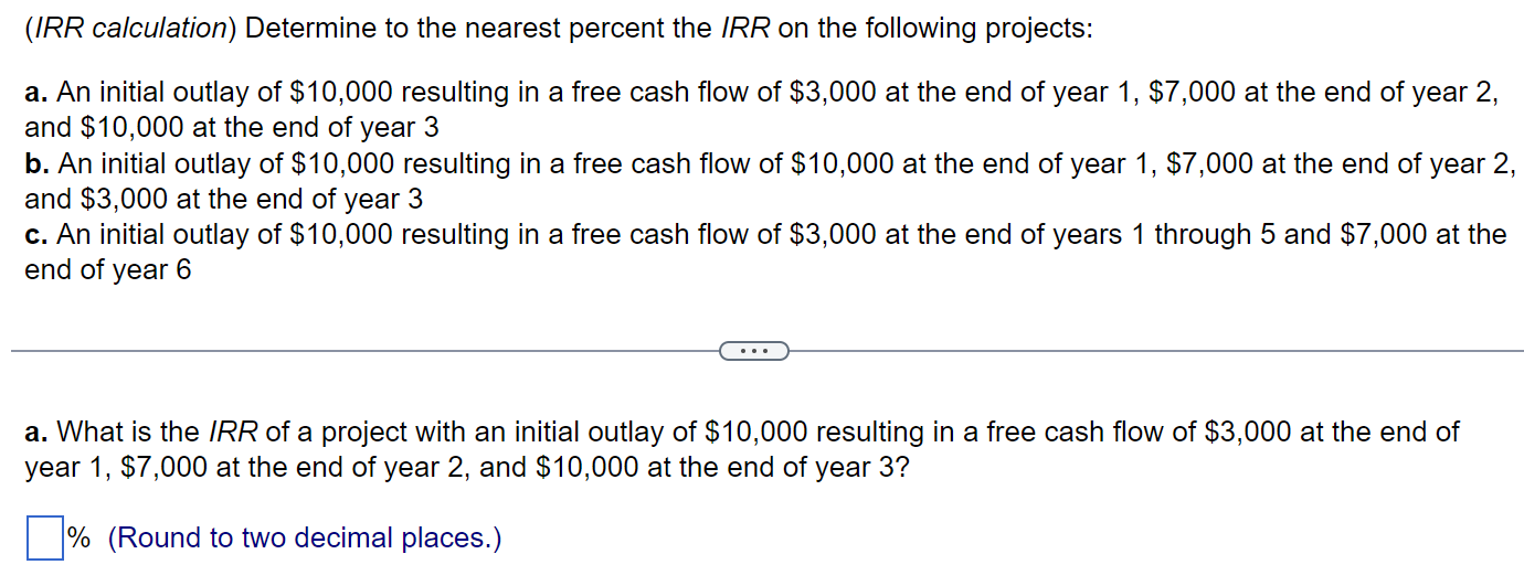 Solved (IRR calculation) ﻿Determine to the nearest percent | Chegg.com