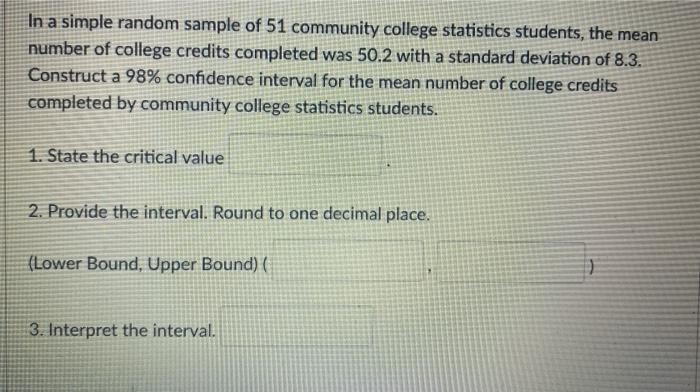 Solved In a simple random sample of 51 community college | Chegg.com