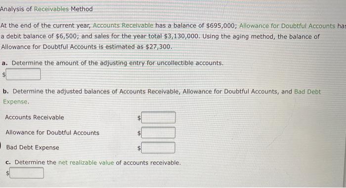 Solved Analysis of Receivables Method At the end of the | Chegg.com