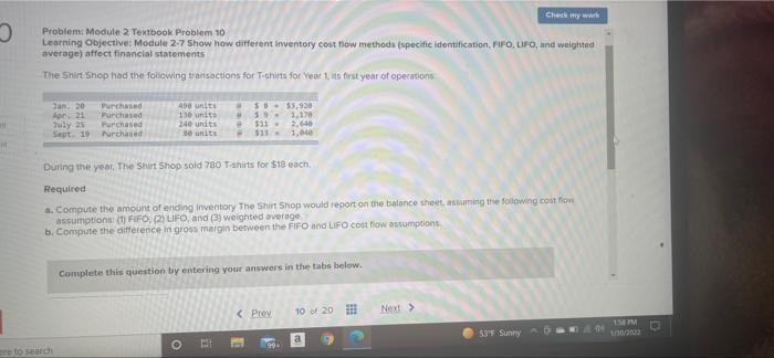 Solved 3 Check my werk Problem Module 2 Textbook Problem 10 | Chegg.com