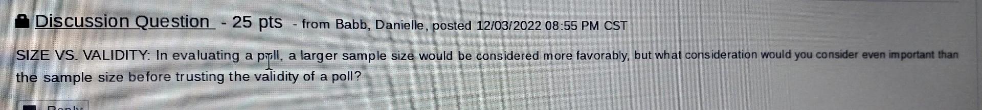 Solved Discussion Question - 25 pts - from Babb, Danielle, | Chegg.com