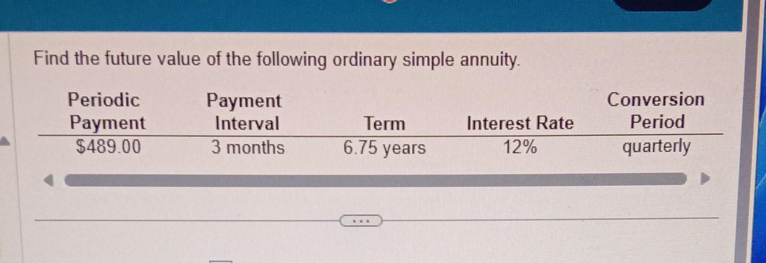 Solved Find the future value of the following ordinary | Chegg.com