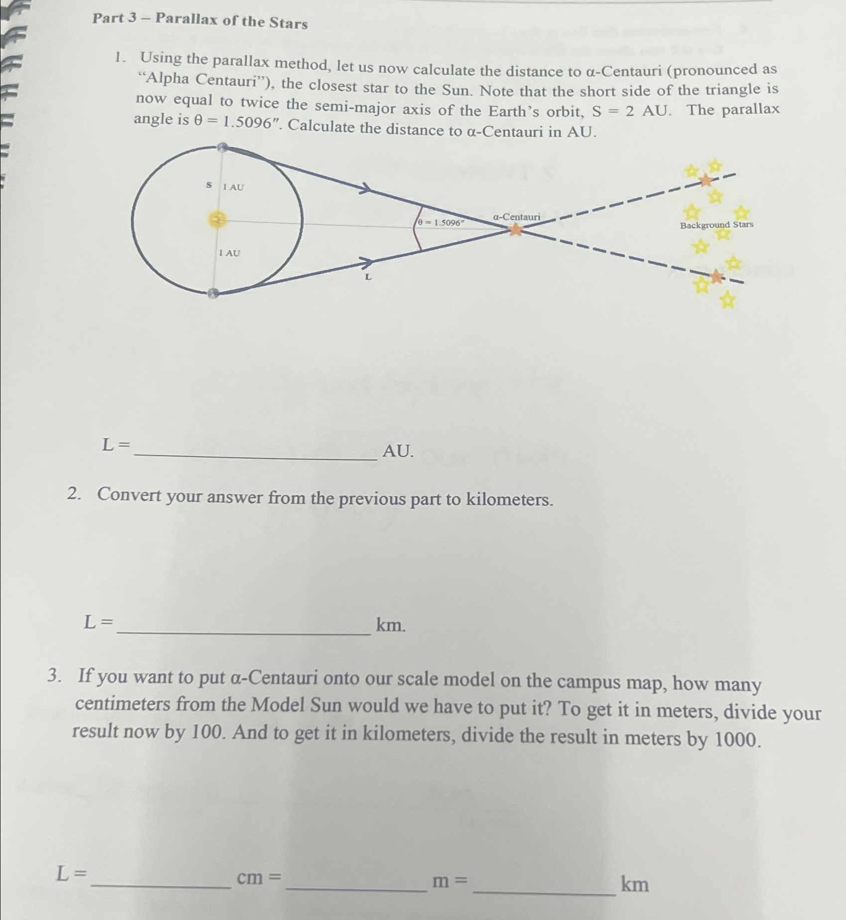 Solved Part 3 ﻿parallax Of The Starsusing The Parallax