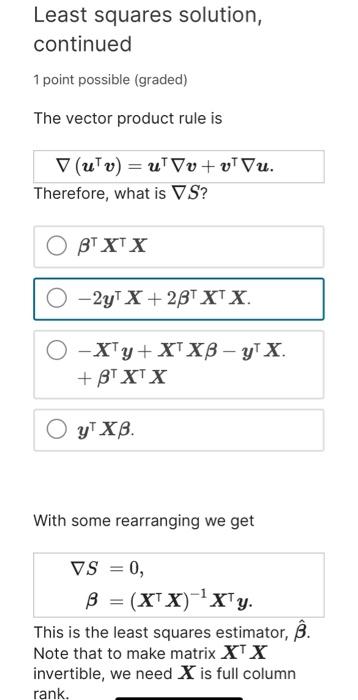 Least squares solution, continued 1 point possible | Chegg.com
