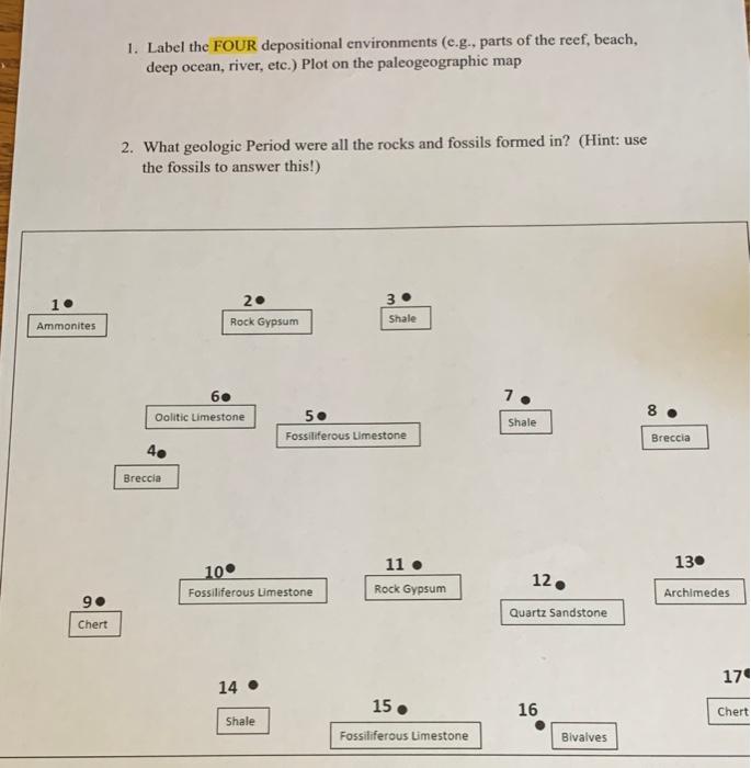 Solved 1. Label the FOUR depositional environments (e.g., | Chegg.com