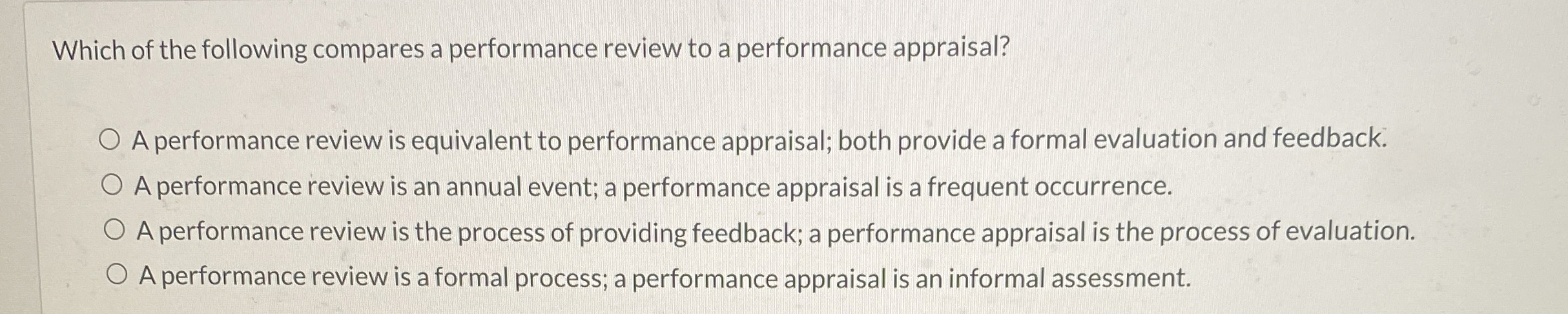 Solved Which of the following compares a performance review | Chegg.com