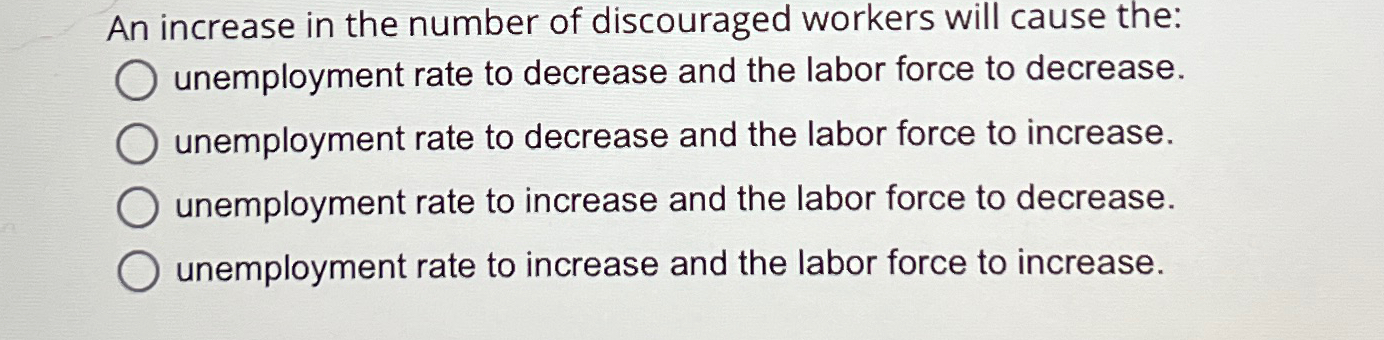 Solved An increase in the number of discouraged workers will | Chegg.com