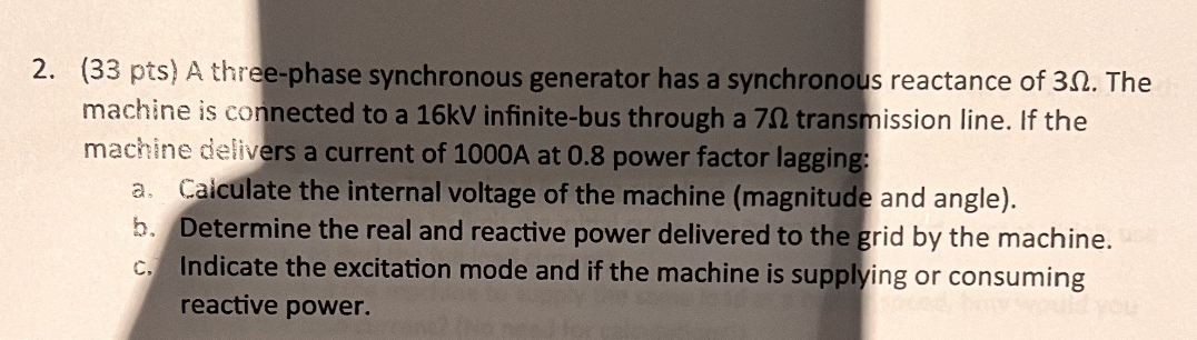Solved (33 ﻿pts) ﻿A three-phase synchronous generator has a | Chegg.com