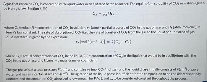 Solved A gas that contains CO2 is contacted with liquid | Chegg.com