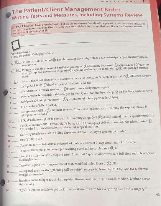 Solved WORKS The Patient/Client Management Note: Writing | Chegg.com