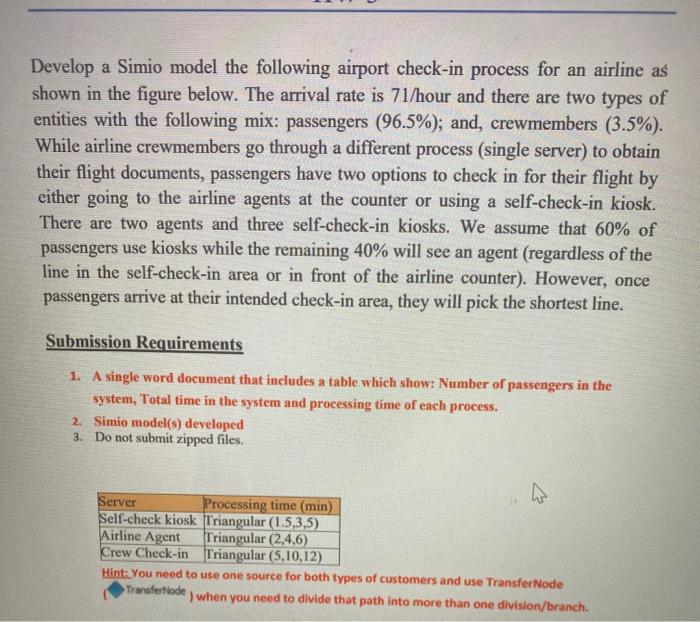 Develop a Simio model the following airport check-in | Chegg.com