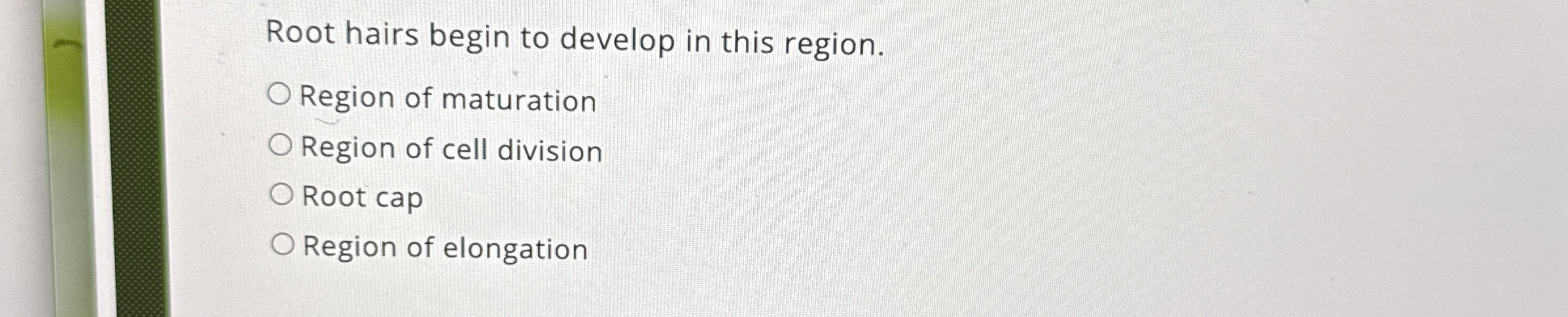 Root hairs begin to develop in this region.Region of | Chegg.com