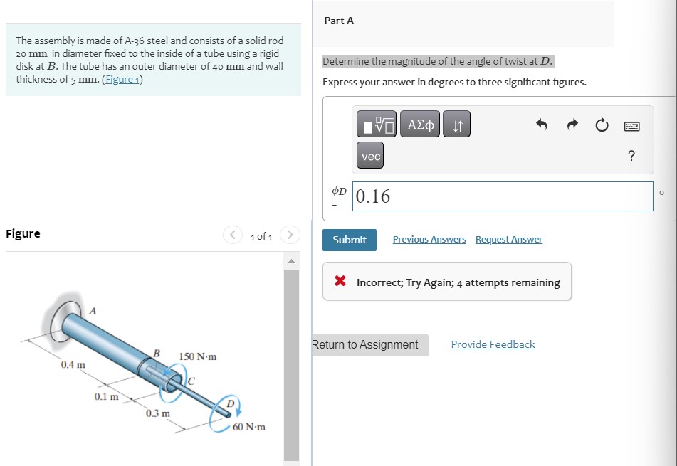Solved Part AThe assembly is made of A-36 ﻿steel and | Chegg.com