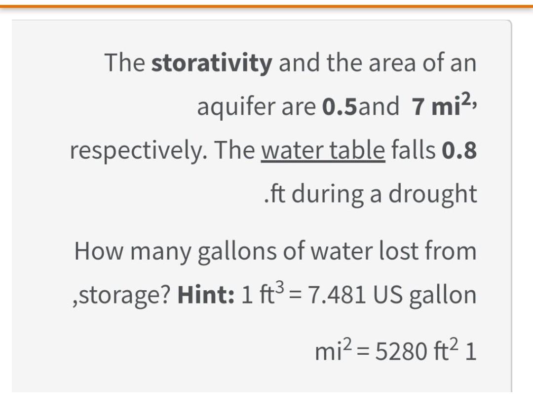 Solved The storativity and the area of an aquifer are 0.5and | Chegg.com